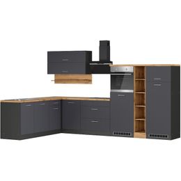 KOCHSTATION Winkelk&uuml;che &raquo;KS-Milan&laquo; Stellbreite 340/220 cm, viel Stauraum, wahlweise mit E-Ger&auml;ten grau B/H/T: 340cm x 200cm x 60cm,mit E-Ger&auml;ten,mit 