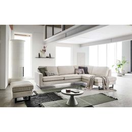 OTTO home Ecksofa &raquo;Pinto, 290 cm, Cord, Chenille, Lederoptik, Ottomane links / rechts&laquo; mit Keder, schwarze Metallf&uuml;&szlig;e, Wellenunterfederung beige 92% 