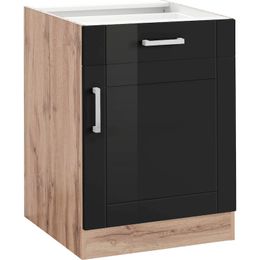 KOCHSTATION Unterschrank &raquo;KS-Tinnum&laquo; 60 cm breit, MDF-Fronten, Metallgriff, 1 Schubkasten, 1 T&uuml;r schwarz Holzwerkstoff wotaneiche, B/H/T: 60cm x 82cm 