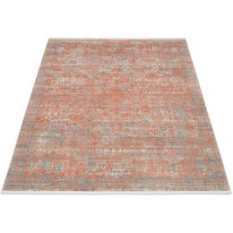 OCI DIE TEPPICHMARKE Teppich &raquo;COLOUR TADI&laquo; rechteckig 8 mm H&ouml;he Glanz Viskose, mit Fransen, Hoch Tief Struktur, Vintage, Wohnzimmer rosa Polyacryl, 