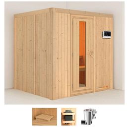 Karibu Sauna &raquo;Dima&laquo; Set, Ofen 3,6 kW Bio-Ofen externe Strg. easy beige Bio-Kombiofen, externe Steuerung, 3,6 kW