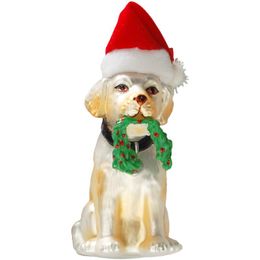 Christbaumschmuck &raquo;CBK01002, Weihnachtsdeko, Christbaumschmuck&laquo; Hund mit Weihnachtsm&uuml;tze, aus Glas bunt Glas Einheitsgr&ouml;&szlig;e