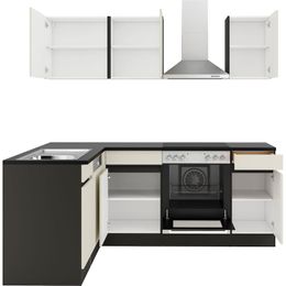 Optifit K&uuml;chenzeile &raquo;Roth&laquo; Stellma&szlig;e 210x175 cm, wahlweise mit E-Ger&auml;ten, Push-to-Open schwarz-wei&szlig; B/H/T: 210cm x 206,8cm x 60cm,mit E-Ger&auml;ten