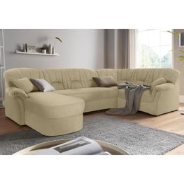 DOMO collection Wohnlandschaft &raquo;Bahia mit viel Platz, zeitloses Design, U-Form&laquo; wahlweise mit Bettfunktion beige Luxus-Microfaser (100% Polyester), 