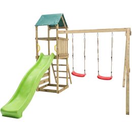 Fungoo Spielturm &raquo;MaxPlay 2.1&laquo; mit Rutsche, Doppelschaukel und Kletterwand FSC -zertifizierter Massivholz, Metall, Polyethylen Einheitsgr&ouml;&szlig;e