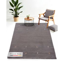 CarpetFine Wollteppich &raquo;Gabbeh Uni, auch als L&auml;ufer und Rund erh&auml;ltlich&laquo; rechteckig 15 mm H&ouml;he reine Wolle, handgewebt, Gabbeh Loom Tiermotiv, gro&szlig;e 