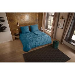 PURE luxury collection Wendebettw&auml;sche &raquo;Elegence&laquo; 2 Stk. Mikrofaser, Uni, Stickerei, luxuri&ouml;se Falten, Rei&szlig;verschluss blau Microfaser, Obermaterial: 