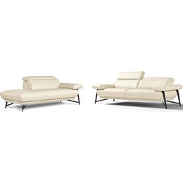 Egoitaliano Sofa &raquo;Anais, Design mit hohem Sitzkomfort, Fu&szlig;farbe schattengrau&laquo; Set, Kopfteil verstellbar, Leder BULL, cremewei&szlig; beige Leder BULL, Ottomane Armlehne