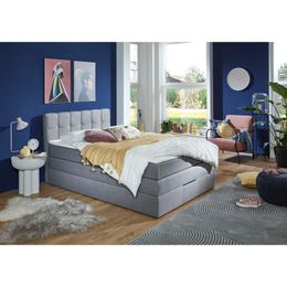 Home Affaire Boxspringbett &raquo;Fornoli&laquo; inkl. Topper und Bettkasten, H3 in zwei Matratzenarten grau Flachgewebe, Liegefl&auml;che B/L: 140cm x 200cm, Gewicht 