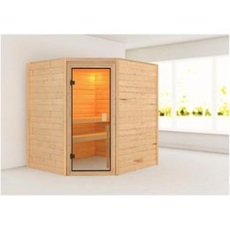 Karibu Sauna &raquo;Mia (Fronteinstieg)&laquo; inklusive Ofenschutzgitter und T&uuml;r beige (ohne Ofen)