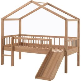 Vipack Hausbett &raquo;Forrest ist ein hochwertiges Massivholz Haus Bett "Made in Europe"&laquo; inkl. Rolllattenrost, Dachaufbau, Absturzschutz, Leiter und Rutsche, 