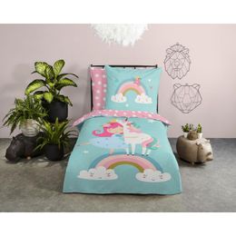 Good Morning Kinderbettw&auml;sche &raquo;Heaven&laquo; 2 Stk. Baumwolle, 135x200, Rei&szlig;verschluss, Wendeoptik, Kind, M&auml;dchen, Einhorn bunt Renforc&eacute;, Obermaterial: 100%
