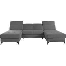 OTTO home Wohnlandschaft &raquo;Cardiz U-Form&laquo; inkl.Kopfteilverstellung und Federkern wahlweise mit Schlaffunktion grau Webstoff (100% Polyester);Luxus-