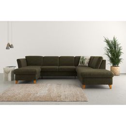 Home Affaire Wohnlandschaft &raquo;Trelleborg U-Form&laquo; Federkern-Polsterung, wahlweise mit Schlaffunktion und Stauraum gr&uuml;n 100% Polyester B/H/T: 307cm x 