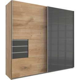 wimex Schwebet&uuml;renschrank &raquo;Saigon&laquo; mit Glaselementen, 2 T&uuml;ren, 225cm breit grau Holzwerkstoff B/H/T: 225cm x 208cm x 64cm, Schubladen: 3 Stk. T&uuml;ren: 2 Stk.