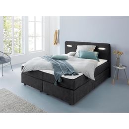 Home Affaire Boxbett &raquo;Luan&laquo; Schubk&auml;sten, LED-Beleuchtung und Topper, in Breite 120 cm und 180 cm schwarz Polyester Polyester Schubk&auml;sten rechts und 