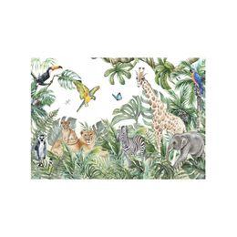 WALLARENA Fototapete Kinderzimmer Tiere in Gr&uuml;n Vlies Tapete | Gr.: 150 x 105 cm