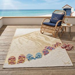 Sansibar Teppich &raquo;Rantum Beach SA-017&laquo; rechteckig 5 mm H&ouml;he Flachgewebe, modernes Design, Motiv Badelatschen, Outdoor geeignet beige Polypropylen B : 100cm 1 