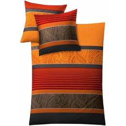 Kleine Wolke Bettw&auml;sche &raquo;Cambridge in Gr. 135x200 oder 155x220 cm&laquo; 2 Stk. gestreifte Bettw&auml;sche aus Baumwolle, Bettw&auml;sche mit Paisley-Design orange Mako-Satin, 