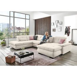 Die PlanBar Ecksofa &raquo;MP-IN16012 U-Form, mit Federkern-Polsterung&laquo; inkl. Sitztiefenverstellung wahlweise mit weiteren Funktionen beige 85% Polyester;15