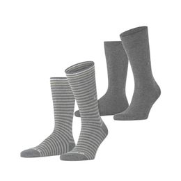 Burlington Damen Socken "Everyday Stripe 2-Pack", Gr. 40, grau, Obermaterial: 79% Baumwolle CO. 19% Polyamid PA. 2% Elasthan EL., glatt, Socken