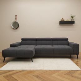DOMO collection Ecksofa &raquo;Trento L-Form, mit Kufenfu&szlig; oder Einzelfu&szlig;&laquo; whlw. verstellbare Kopfteile, passend f&uuml;r g&auml;ngige Saugroboter grau 100% Polyester
