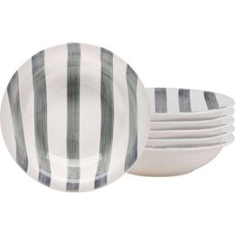Van Well Suppenteller &raquo;Mallorca, Teller 21 cm, 6 St&uuml;ck&laquo; Teller Set, Keramik, Streifenoptik, sp&uuml;lmaschinen-/mikrowellengeeignet wei&szlig; Keramik 21cm