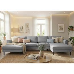 Home Affaire Wohnlandschaft &raquo;Booster II, whlw. mit Schlaffunktion & Bettkasten, Fu&szlig; schwarz&laquo; Sofa in U-Form, Breite 305 cm, in Cord oder Struktur LEO 