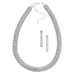 Firetti Damen Ohrring und Ketten Set &raquo;Strass-Schmuckset, edel, elegant und glamour&ouml;s&laquo; (Set, 3 Stk. tlg.) mit Glasstein wei&szlig; Einheitsgr&ouml;&szlig;e