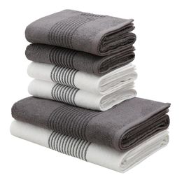 Bruno Banani Handtuch Set &raquo;Jassen, Duscht&uuml;cher, Handt&uuml;cher&laquo; Set 6 Walkfrottee mit gestreifter Bord&uuml;re, 6 teiliges Handt&uuml;cher Set aus 100% Baumwolle grau 