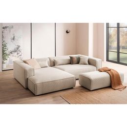 LeGer Home by Lena Gercke Ecksofa &raquo;PIARA XXL Cord, L-Form, Schlaffunktion&laquo; Hocker stellbar zum Schlafsofa (Krokodilverbinder), tiefe Sitzfl&auml;che beige 