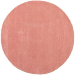 CarpetFine Wollteppich &raquo;Gabbeh Lola Uni&laquo; rund 14 mm H&ouml;he mit nat&uuml;rlichem Pflanzenmaterial von Hand gewebt, auch als L&auml;ufer rosa Wolle &Oslash; 100cm 1 Stk., 