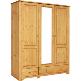 OTTO home Kleiderschrank &raquo;Hugo&laquo; 3 Breiten: 106/200/245 cm H/T ca. 190/58 cm, aus massiver Kiefer im Landhausstil, mit Spiegel beige B/H/T: 152cm x 