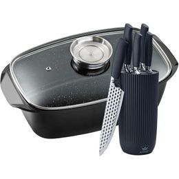 King Br&auml;ter &raquo;5 Liter&laquo; Set, 5 K&uuml;chenmesser inklusive Messerblock, 8 Stk. tlg. Aluminiumguss schwarz 5 l + H&ouml;he 16,5cm