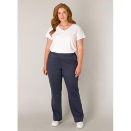 Base Level Curvy Damen Stoffhose &raquo;Lori&laquo; Sommerhose mit Stetch und leichtem Schlag blau 58/60, L&auml;nge 32