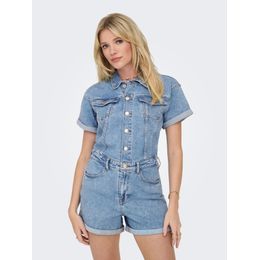 Only Damen Playsuit "ONLCASTEL S/S DNM PLAYSUIT AZG NOOS", blau, Gr. XS, unifarben, Denim/Jeans, Obermaterial: 99% Baumwolle, 1% Elasthan, Overalls,