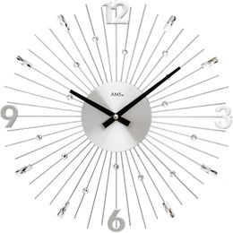 AMS Unisex AMS Wanduhr &raquo;W9652&laquo; Quarzuhr,Wohnzimmer,Esszimmer,K&uuml;che,Arbeitszimmer,B&uuml;ro,Flur silber B/H/L: 5cm