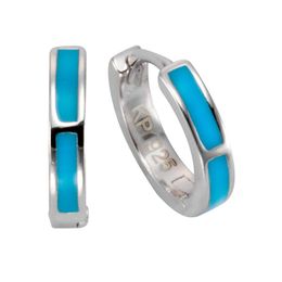 Firetti Damen Paar Creolen &raquo;Schmuck Geschenk Silber 925 Klappcreole silber-blau&laquo; mit Streifen aus blauem Lack bunt 12mm, Silber 925 (Sterlingsilber)