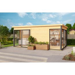 Lasita Maja Gartenhaus &raquo;DOMEO 3&laquo; 2-Raum beige Massivholz Fu&szlig;boden im Gartenhaus, ohne Dacheindeckung