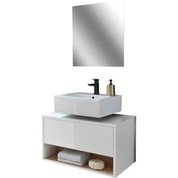Home Affaire Badm&ouml;bel-Set &raquo;Studio Line, Bad im modernen Design, 2-teiliges Badezimmer&laquo; 2 Stk. tlg. wei&szlig; B/H/T: 80cmcm, Spiegel eckig