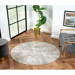 MyFlair Teppich &raquo;My Taste&laquo; rund 10 mm H&ouml;he Kurzflor, Retro-Design, besonders weich durch Microfaser beige Polyester B : 120cm &Oslash; 120cm 1 Stk., 10mm, L: 120cm &Oslash;
