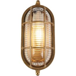 Searchlight Au&szlig;en-Wandleuchte &raquo;Bulkhead Round Outdoor Light - Solid Brass & Ribbed Glass&laquo; E27 1 Stk. gold 1, H: 23,5cm, 1 Stk.