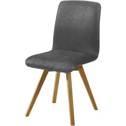 massivline&more 4-Fu&szlig;stuhl &raquo;Karla, Stuhl, Esszimmerstuhl, K&uuml;chenstuhl&laquo; () 2 Stk.Massivholz: Wildeiche ge&ouml;lt grau Polyester B/H/T: 48cm x 92cm x 56cm, 
