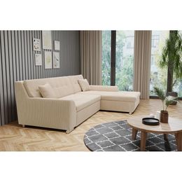 DOMO collection Ecksofa &raquo;TREVISO viele Bez&uuml;ge, auch in Cord, L-Form, 267x178 cm&laquo; wahlw. mit Bettfunktion, inkl. Zierkissen, Unser Dauertiefpreis beige