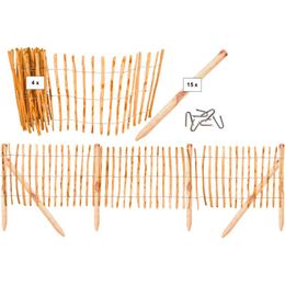 TETZNER & JENTZSCH Gartenzaun &raquo;Rollzaun Rosswell 2&laquo; 90 cm hoch, 4 Elemente f&uuml;r 20 Meter Zaun, mit 15 Pfosten beige Holzwerkstoff H/L: 90cm x 20m, Pfosten: 15 Stk.