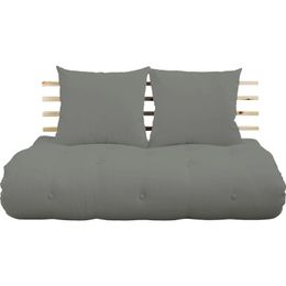 Karup Design Schlafsofa &raquo;Shinsano, futonstil, R&uuml;ckenrahmen und zweiteiligem Kissenset&laquo; aus massivem Kiefernholz, faltbarer Matratze, multifunktional, Scandi grau B