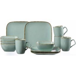 Ritzenhoff & Breker Fr&uuml;hst&uuml;cks-Geschirrset &raquo;Service, CASA Vintage/Used-Look&laquo; (Teller, Schale, Kaffeebecher) 12 Teile, f&uuml;r 4 Personen blau Porzellan 12 Stk.