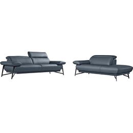 Egoitaliano Sofa &raquo;Anais, Design mit hohem Sitzkomfort, Fu&szlig;farbe schattengrau&laquo; Set, Kopfteil verstellbar, Leder BULL, smoke grau Leder BULL, Ottomane Armlehne 