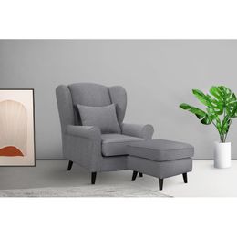 Home Affaire Sessel &raquo;Ohrensessel CHISTELLE, wahlweise mit Polsterhocker&laquo; mit Wellenunterfederung, Ma&szlig;e: B/T/H: 81/87/99 cm grau 100% Polyester Boucl&eacute;,