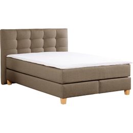 Home Affaire Boxspringbett &raquo;Moulay&laquo; inkl. Topper, in &Uuml;berl&auml;nge 220 cm, 3 H&auml;rtegrade, auch in H4 braun Struktur fein, Liegefl&auml;che B/L: 140cm x 220cm 